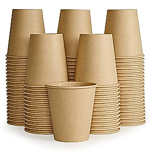 LITOPAK 100 Pack 10oz Kraft Paper Cups, Disposable Coffee Cups, Disposable Drinking Cups, Hot Coffee Cups, Paper Coffee Cups for Water, Coffee, Juice, and Tea.