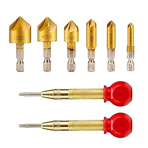 New 2 x Automatic Center Hole Punch Marker Scribe with Cushion Cap and 6 Pieces Countersink Drill Bit Set 1/4 Inch Hex Shank 9
