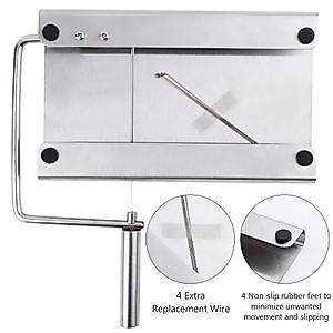 PL ZMPWLQ Cheese-Slicers with Wire, Cheese Slicer Stainless Steel with 4 Replacement Wires Cheese Cutters Accurate Size Scale,Wire Cheese Slicer for Soft Cheese, Cheese Cutter Wire Cheese Slicer
