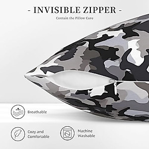 AdaNti Black Grey White Camo Print Corduroy Throw Pillow Covers Soft Square Throw Pillow Case Home Decorations for Bed Sofa Living Room 18"x18"