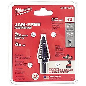 Milwaukee Electric Tool 48-89-9203 Step Drill Bit, 1/4-3/4 Hole ", 3, 9 Hole Steps, 1/16" D Step, 2 Flutes, 3/8" 3-Flat Shank