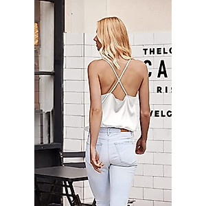 Ekouaer Satin Tank Top for Women Silk Camisole Tops Cowl Neck Camis Soft Spaghetti Strap Sleeveless Loose Blouse A-White