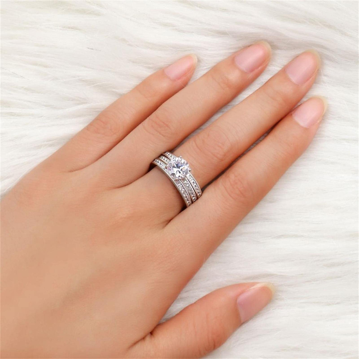 SUNLIAT Engagement Wedding Ring Set for Women,925 Sterling Silver Round Cubic Zirconia Bridal Rings Sets, Wedding Band Promise Rings for Her Simulated Diamond Anniversary Ring