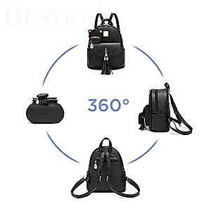 BESYIGA Girls Small Kitty Backpack 3 PCS Leather Backpack Purse for Women Travel Bag Kids Backpack Mini Backpack for Girls