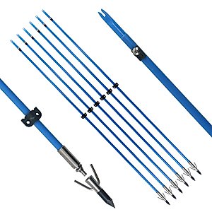Tiger Archery 34inch Bowfishing Arrows Solid Fiberglass Shaft with Broadhead for Compound Bow and Recurve Bow Fishing Arrow Archery and Hunting (Pack of 6) (Blue)