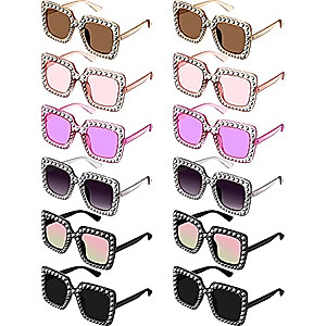 12 Pairs Crystal Oversized Sunglasses Rhinestone Square Diamond Sunglasses Frame Retro Sparkling Glasses for Women Men(Bright Colors)