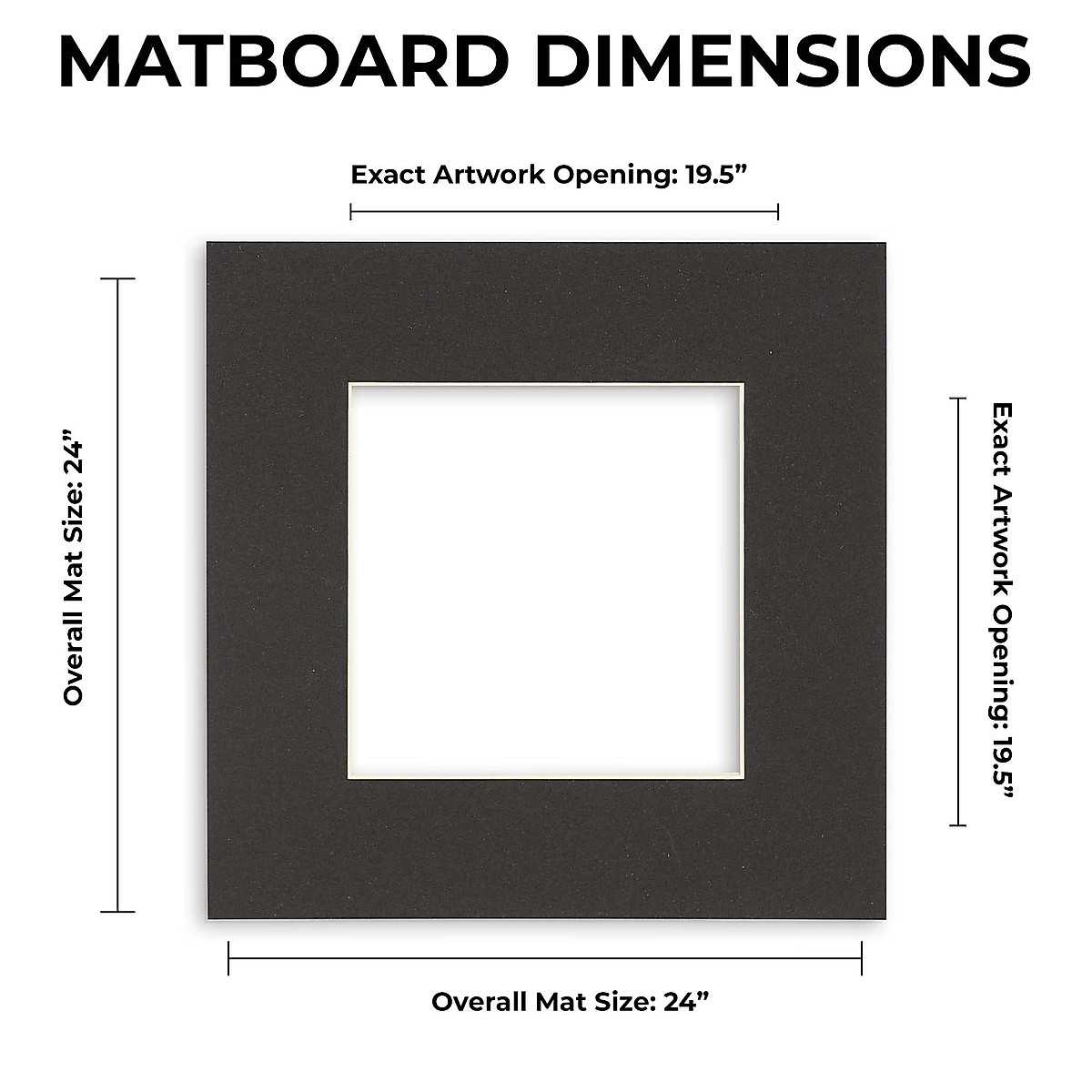 24x24 Mat Bevel Cut for 20x20 Photos - Precut Black Square Shaped Photo Mat Board Opening - Acid Free Matte to Protect Your Pictures - Bevel Cut for Family Photos, Pack of 1 Matboard