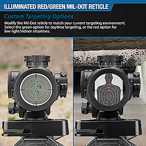 Barska Compact Rifle Scope Red/Green Illuminated Mil-Dot Reticle with Cantilever Rings - 4x32