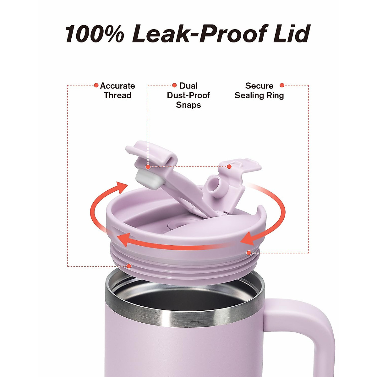 Coolflask 40 oz Tumbler with Handle and Straw Lid, Water Tumbler Insulated with 2-in-1 Leak-proof Lid, Coffee Tumbler Travel Mug Stainless Steel for Cup Holder, Keep Cold 24H Hot 12H, Purple