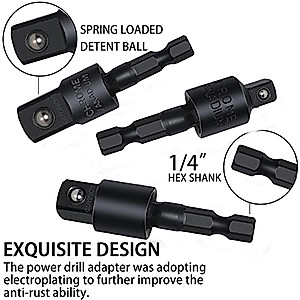 Impact Grade Driver Sockets Adapter Extension Set Drill Bit 3Pcs 1/4 3/8 1/2" 360°Rotatable Universal Socket Adapter Set+Right Angle Drill 105°Right Angle Screwdriver set Drill Hex Bit Socket Adapte