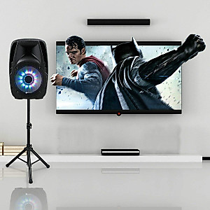 Sonart 15" 1500W Powered Speakers, 2-Way Full Range Portable PA Speaker System Combo Set With Stands/Illuminating Light/Microphone/EQ/USB/Bluetooth