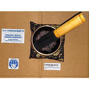 S.H. HANDICRAFTS Tibetan Singing Bowl Set — Meditation Sound Bowl Handcrafted in India for Healing and Mindfulness, BRASS ANTIQUE, 3.5 INCHES (SH-00045)