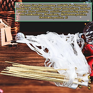 40 Pack Ribbon Stick Wands Streamers Silk Fairy Wand Bulk White Lace Ribbon with Bell for Wedding Holiday Activities Party Favors Bridal Shower