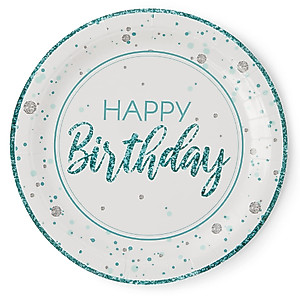 Royal Bluebonnet Teal and Silver Birthday Plates - Set of 24-9 and 7 inch Plates, Napkins, and Cups Party Supplies, Sturdy 400 GSM Weighted Teal Birthday Decorations for Women, Kids, and Tweens