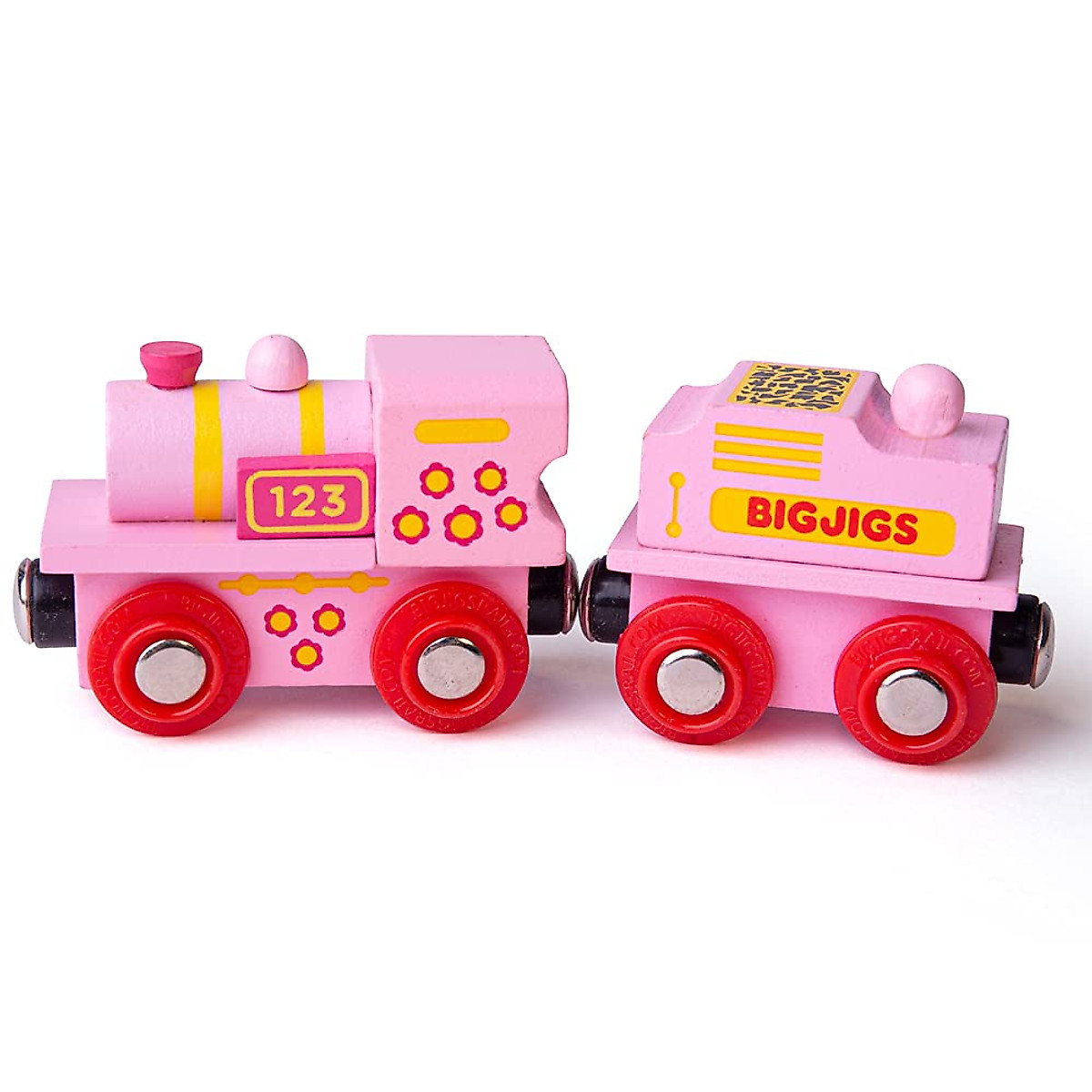 Bigjigs Rail Pink 123 Engine - Other Major Wooden Rail Brands are Compatible