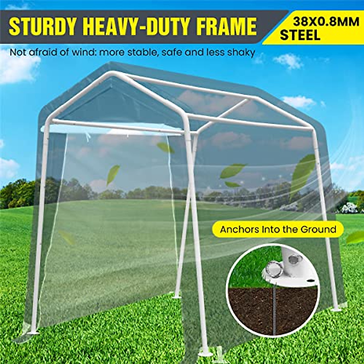 Sefzone 6x8x7Ft Storage Shelter, Outdoor Portable Shed with Detachable Roll-up Zipper Door, 240 PE Fabric, Heavy Duty Frame, Waterproof, Anti-UV, Storage Tent Kit for Bike, Motorcycle, Garden Tools