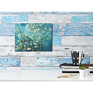 Wieco Art Almond Blossom Modern Framed Floral Giclee Canvas Prints By Van Gogh Famous Oil Paintings Reproduction Flowers Pictures on Canvas Wall Art Ready to Hang for Bedroom Home Decorations