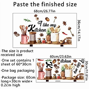 Kitchenware Utensil Shelf Wall Stickers, sacinora I Love My Kitchen DIY Wall Decals Removable Vinyl Peel and Stick for Kitchen Dining Restaurant Baking Room Bar Home Decor