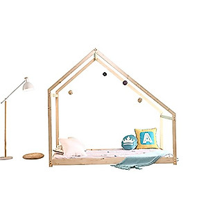 Bestmart INC Toddler Montessori Floor Bed, Twin Size House Bed Frame for Kids Floor Bed Children Bedroom Furniture, Pine Wood Non-Toxic