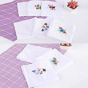 Olgaa 20pcs Women Floral Handkerchiefs Vintage Floral Embroidered Cotton Ladies Handkerchiefs, White, 28cmx28cm