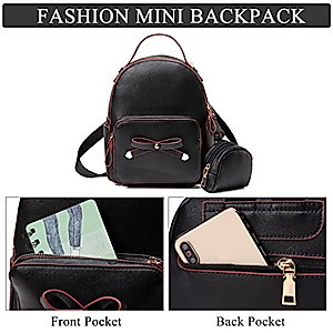 VASCHY Mini Backpack Purse, Cute Small Bow-knot Backpack for Teen Girls,Women and Girls with Detachable Coin Pouch Black