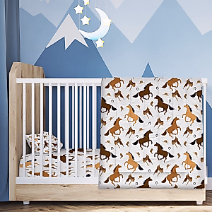 ARIGHTEX Horse 4 Piece Toddler Bedding Set with Cute Farm Animal - Includes Quilted Comforter, Fitted Sheet, Top Sheet, and Pillow Case for Girls Boys Bed