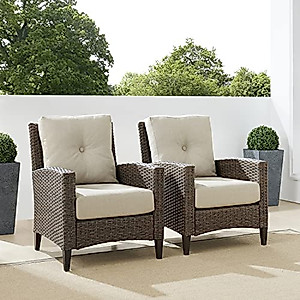 Crosley Furniture KO70210LB-OL Rockport Outdoor Wicker High Back Arm Chair, Set of 2, Light Brown
