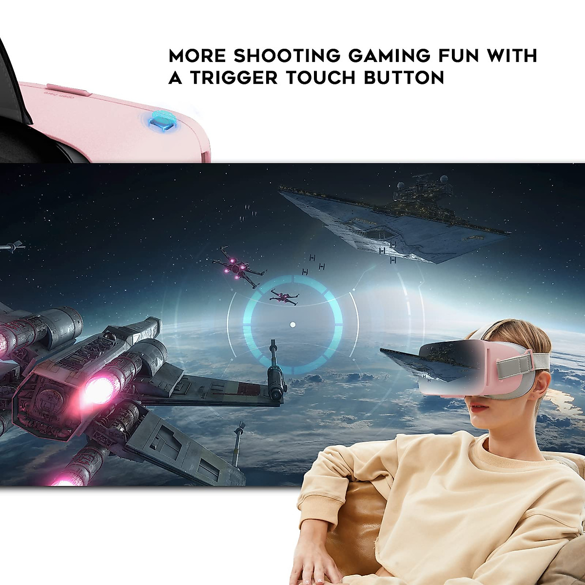 DESTEK V5 VR Headset for iPhone, Samsung, Android (4.7-6.8in Screen), Gift idea 3D Goggles VR Glasses-Pink