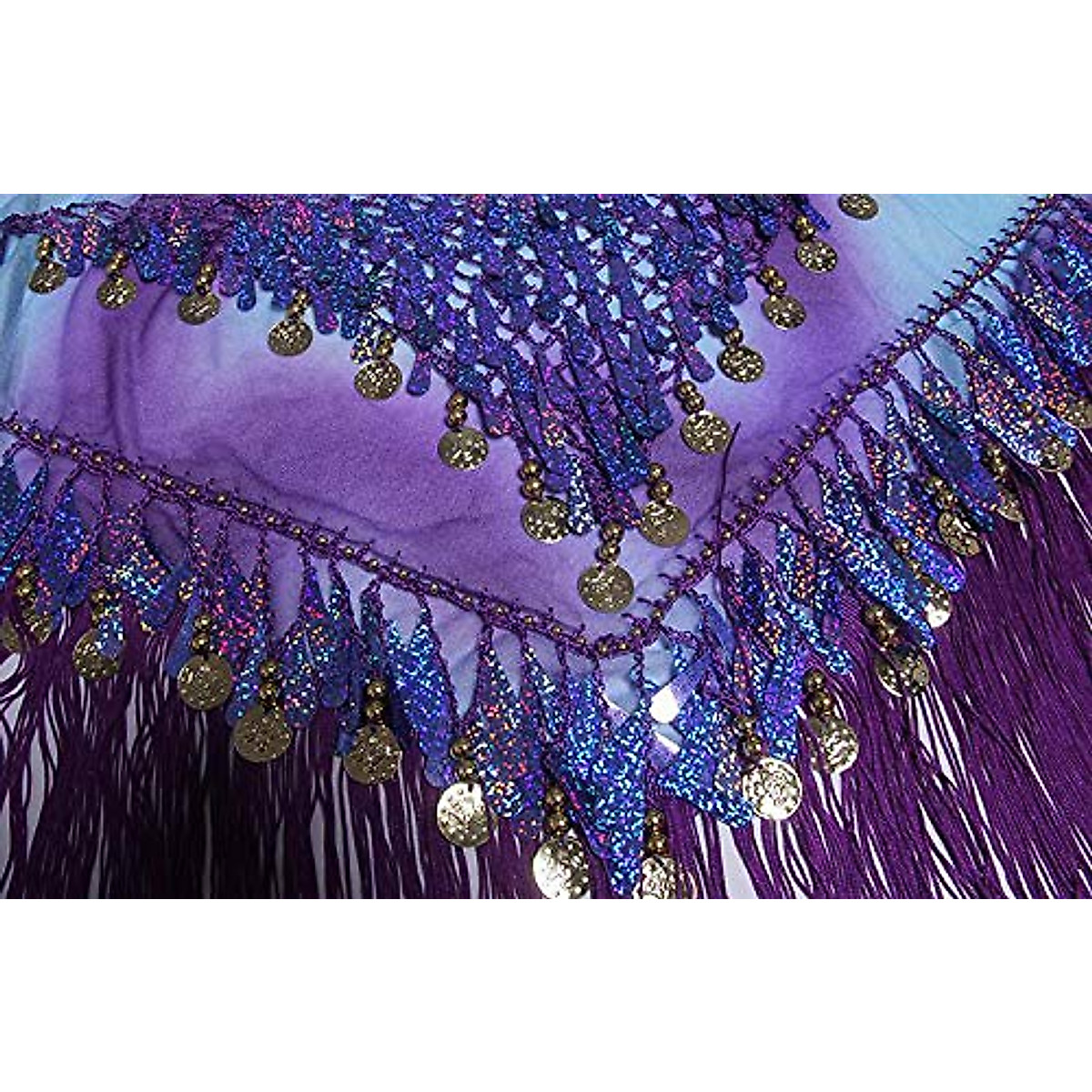 Lauthen.S Belly Dance Hip Scarf with Tassels Sequins, Triangle Coins Wrap Skirt Music Festival Clothing Purle