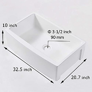 VAPSINT 33 Inch White Farmhouse Sink,Ceramic Apron Front Fireclay Sink Handcrafted Single Bowl Farmhouse Kitchen sink Undermount Porcelain Farm Sink