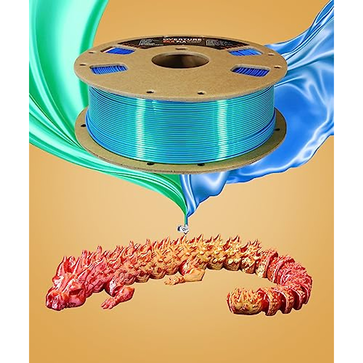 OVERTURE Silk PLA 1.75mm Dual Color Filament, Clog-Free Shiny 3D Printer Filament, 1kg Spool(2.2lbs), Dimensional Accuracy +/- 0.03 mm, Fit Most FDM Printer(Silk Green-Blue)