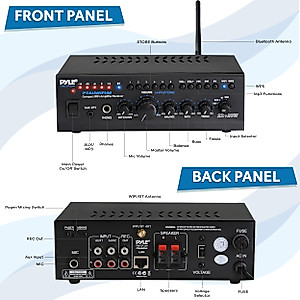 Pyle WiFi Stereo Amplifier Receiver Home Theater Audio System Wireless Bluetooth AUX MP3 Music Streaming 1/4'' Input & Microphone Paging/Mixing Control 240 Watt (PTAUWIFI46) Black
