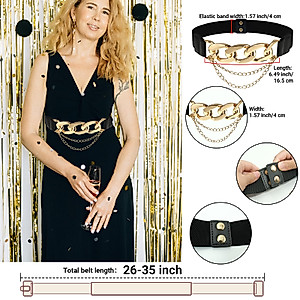 CONEHOY 5 Pcs Women Gold Metal Belts - Adjustable Metal Waist Belt - Skinny Elastic Belt - Wide Chain Strap Stretch Ladies Waistband for Dress