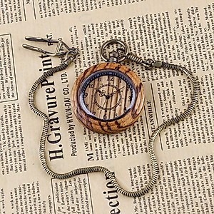 Tiong Dad Gifts for Fathers Day Handmade Bamboo Wooden Pocket Watches for Men with Chain Analog Quartz Gifts for Fathers Day,Birthdays(Brown)