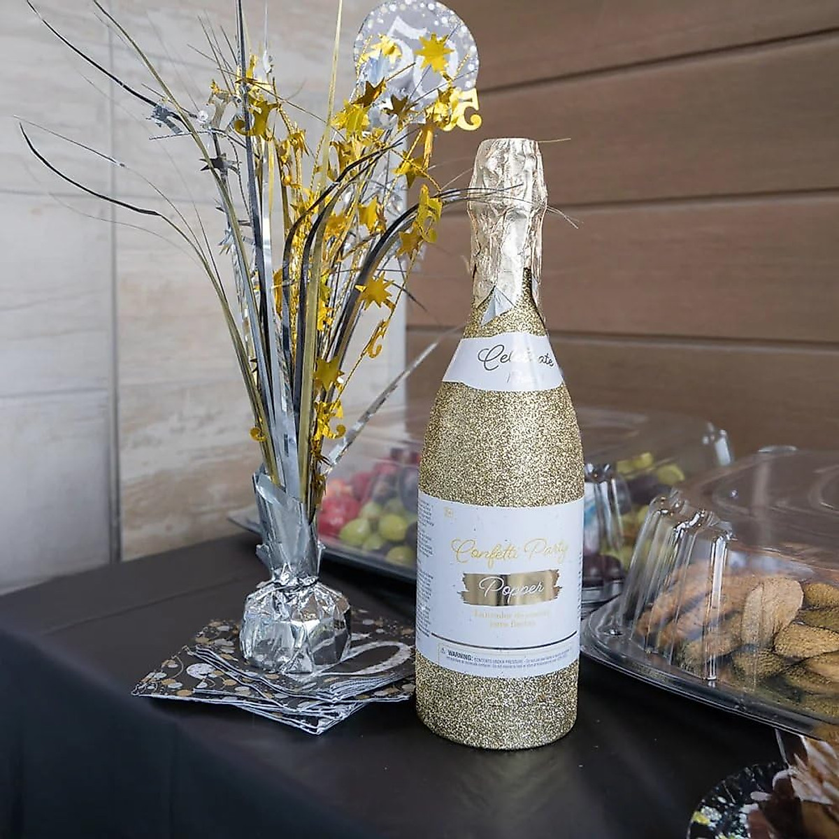 Gold Champagne Bottle Party Poppers Confetti Shooter - 12.75" - 1 Biodegradable Confetti Canon, Non-toxic Confetti Poppers for Graduations - Ideal For Golden Age Birthday, Weddings and More