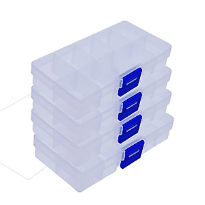 4 Pcs 10 Grids 5 Inch x 2.5 Inch Adjustable Small Removable Clear Plastic Jewelry Organizer Divider Storage Box Jewelry Earring Tool Containers (White (10-Grid) 4pcs)