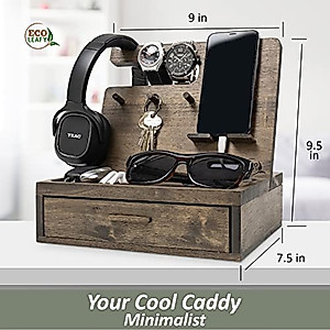 EcoLeafy Dot Nightstand Organizer- Rustic Valet Tray for Men Makes Perfect Gifts for Fathers Day- Unique Birthday Gifts for Men To Organize His Bedside Table for Cellphone, Watch & Accessories