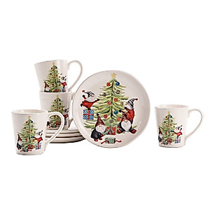 Bico Christmas Gnomes and Christmas Tree Ceramic Mugs, Set of 4, for Coffee, Tea, Drinks, Microwave & Dishwasher Safe