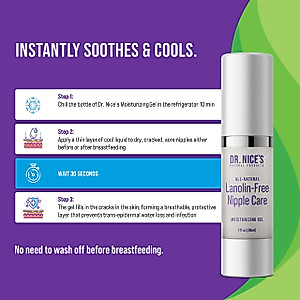Dr. Nice's Nipple Cream for Breastfeeding - Instant Soothing and Cooling Relief for Sore Nipples | All Natural Water-Based Clear Gel | Safe for Mom & Baby - (0.34 Fl. Oz)