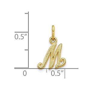 Solid 14k Yellow Gold Casted Initial Letter M Alphabet Charm Pendant - 16mm x 7mm