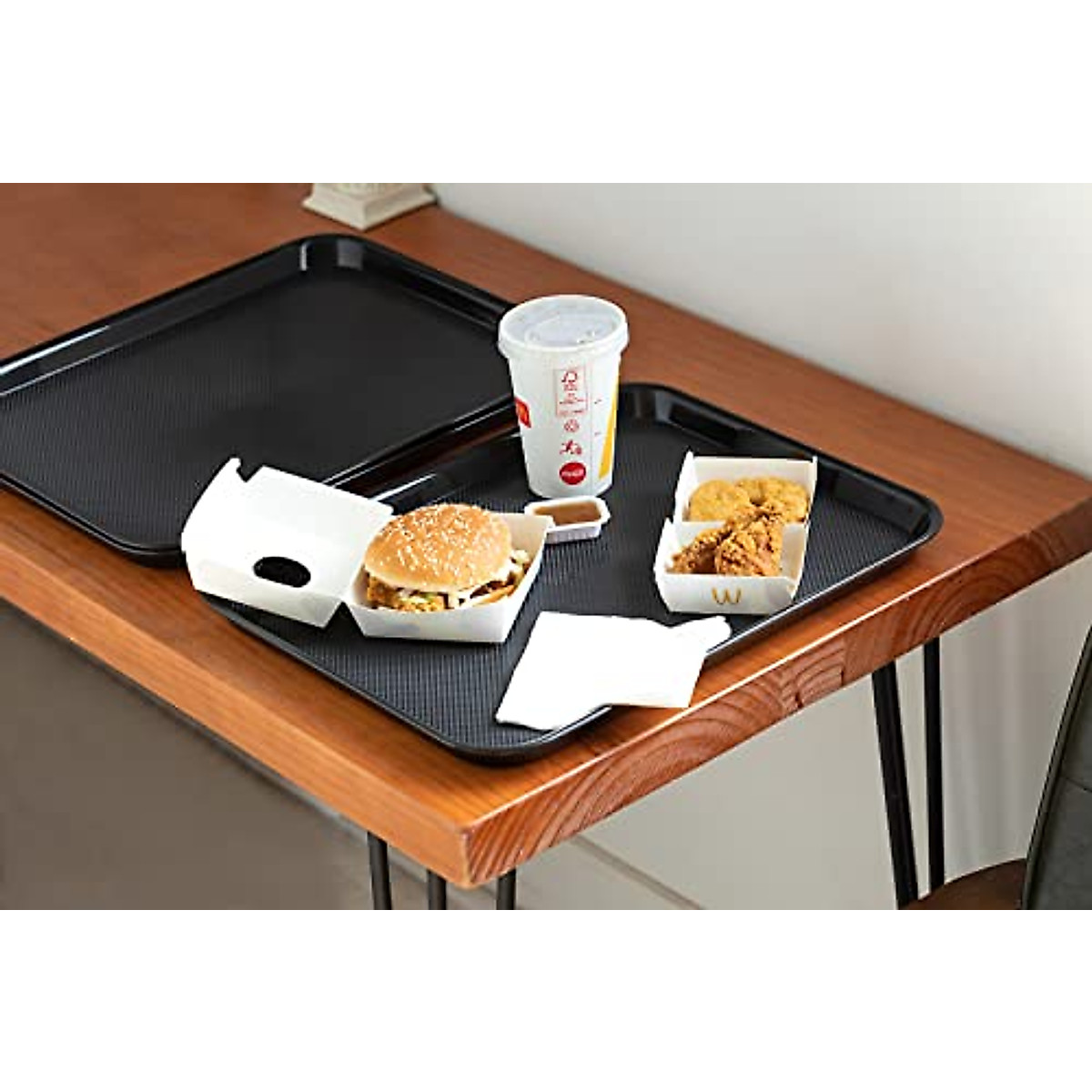 Aebeky Plastic Cafeteria Trays,Fast Food Serving Trays,13"X17",Set of 6 (Black)