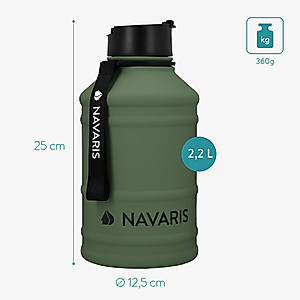 Navaris Stainless Steel Water Bottle - Single-Walled 75oz (2.2L) Big Metal Drinking Bottle for Sports, Camping, Gym - More Than Half Gallon Capacity