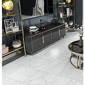 Livelynine 32-Pack White Peel and Stick Floor Tile Waterproof Vinyl Sheet Flooring Self Adhesive White Floor Tiles for Bathroom Kitchen Basement Bedroom Renter Friendly Laminate Flooring 12x12 Inch