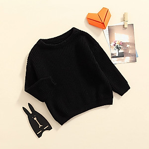 Toddler Infant Baby Girl Boy Knit Sweater Solid Color Oversized Crewneck Warm Pullover Sweatshrit Fall Winter Tops