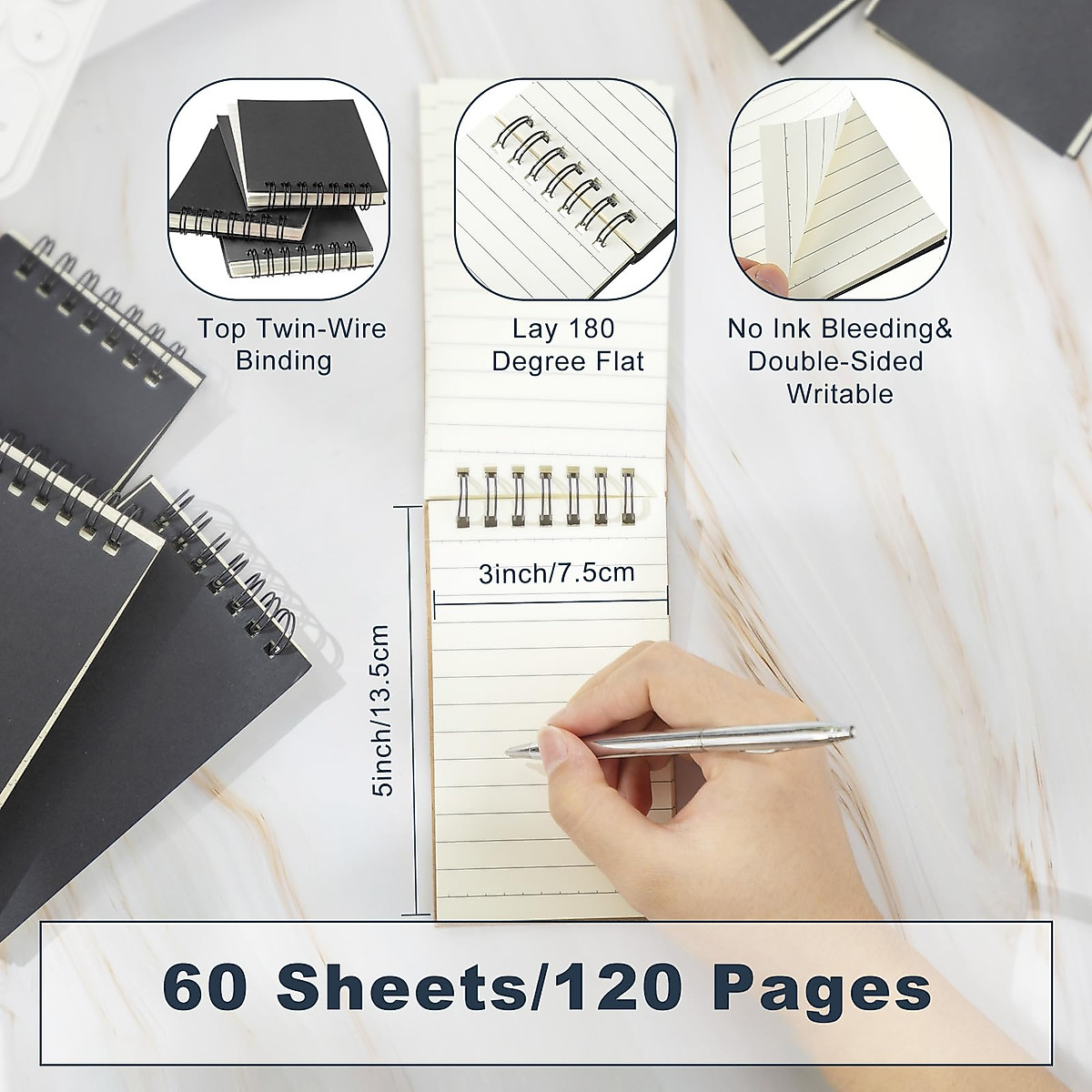 Tenceur 18 Pcs Mini Spiral Notebook 3" x 5" Top Bound Small Spiral Notepads Pocket Notebook Spiral Memo Pads 120 Pages Sketchbook College Ruled Journals for Kids Home Office School (Black)
