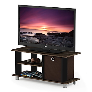 FURINNO Simplistic Entertainment TV Stand with Storage Bin, Columbia Walnut/Dark Brown