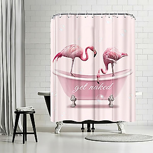 Pink Flamingo Shower Curtain Flamingo Tropical Bathroom Decor Get Naked Animals Shower Curtain Fabric Polyester Waterproof with Plastic Hooks 60" X 72"