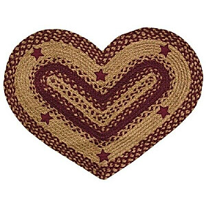 1 Pc of 30" Heart Shaped Rug Throw Mat Braided Jute Appliqué Stars Primitive Farmhouse