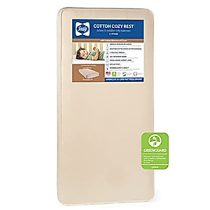 Sealy Baby Cotton Cozy Rest Breathable 2 Stage Waterproof Crib Mattress plus Toddler Bed Fit, 204 Coils & Soft Coton Cover, GREENGUARD Gold Certified, Safety & Quality Tested, Made in USA, 52'X28'