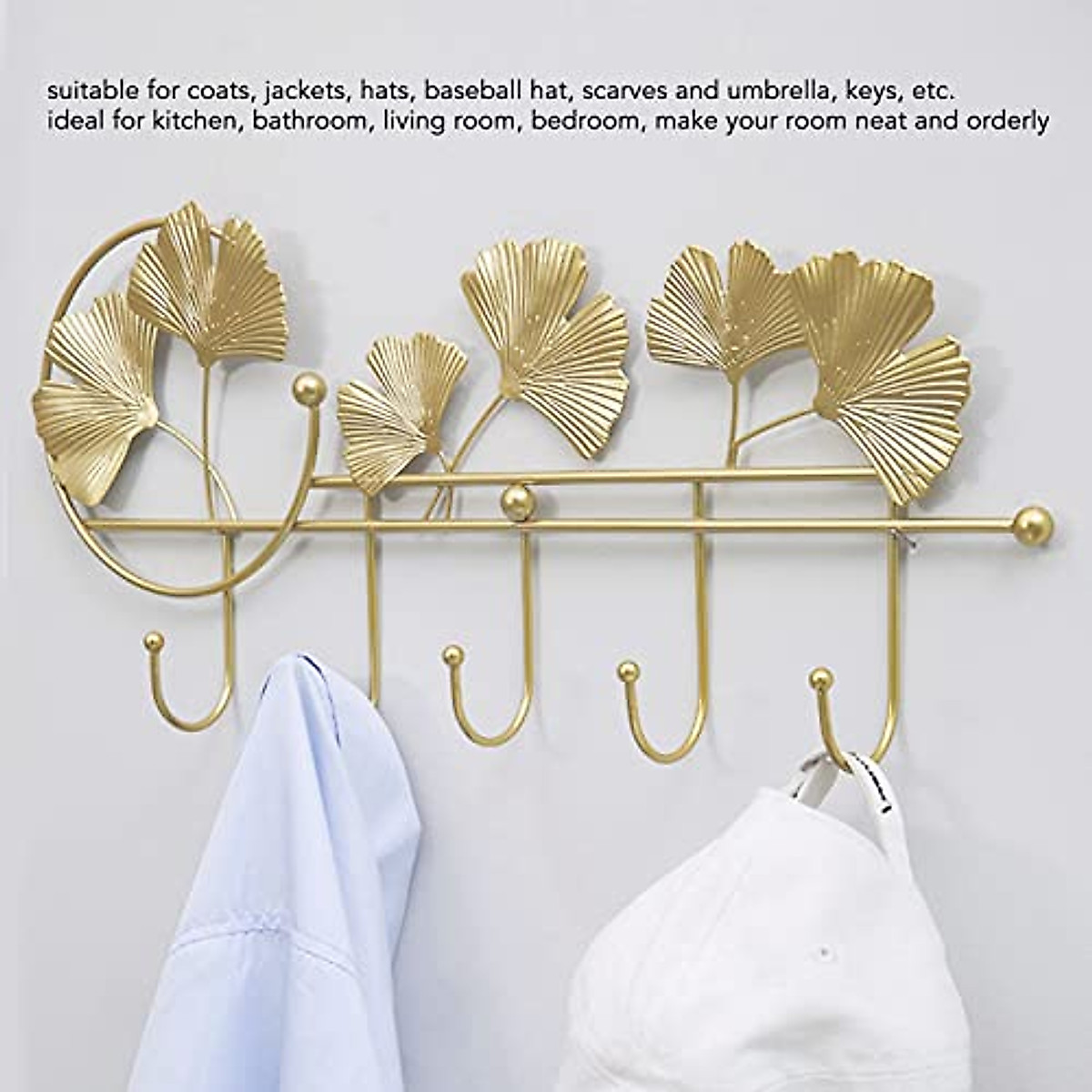Syuanmuer Wall Coat Rack,Ginkgo Leaf Design Wall Mounted Coat Rack, Heavy Duty Wooden Wall Coat Hanger for Clothes Hat Keys